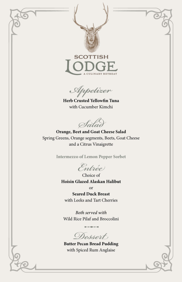 Menu - The Scottish Lodge | Seasonal dishes with local ingredients
